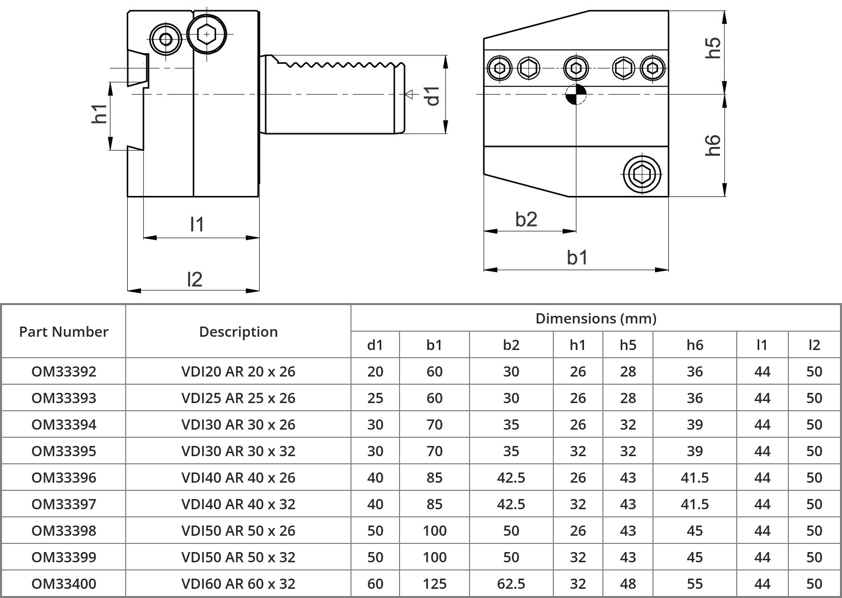 VDI30 AR Part Off Blade Toolholder 26mm