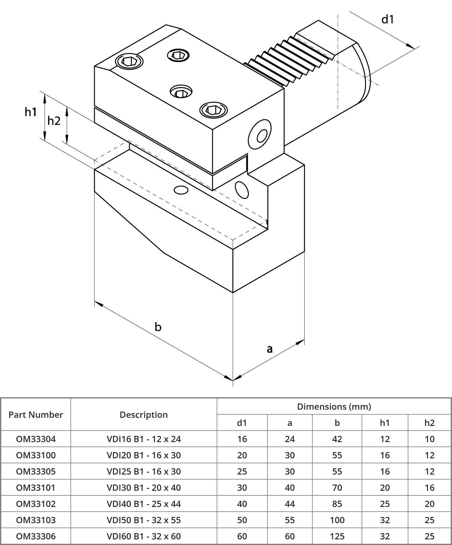 VDI40 B1 Short Right Hand Radial Holder