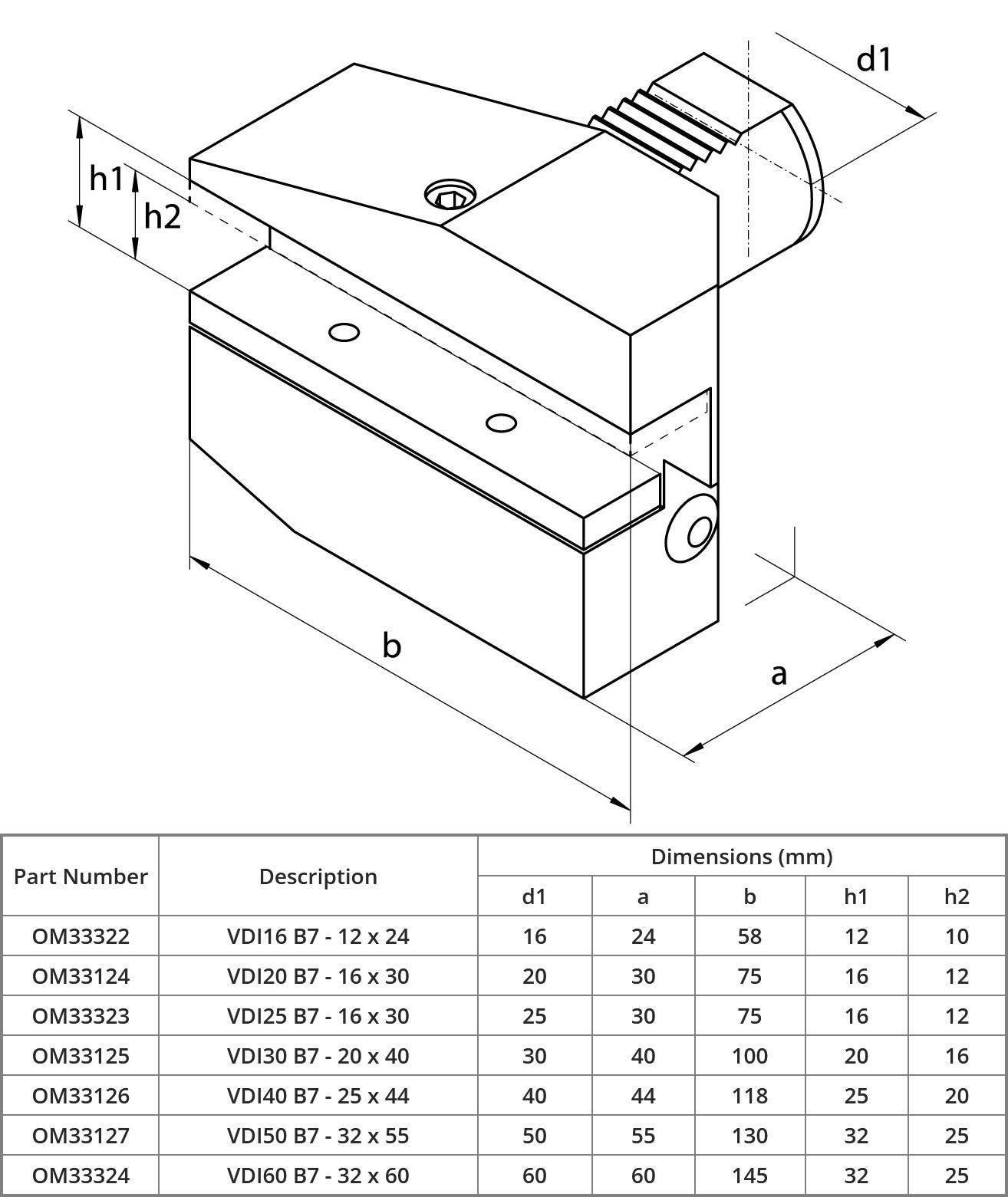 VDI50 B7 Long Right Hand Radial Overhead Holder